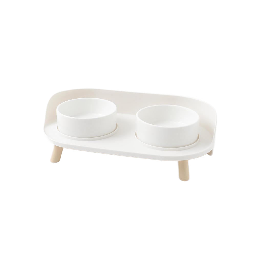 dining table double food bowl - white